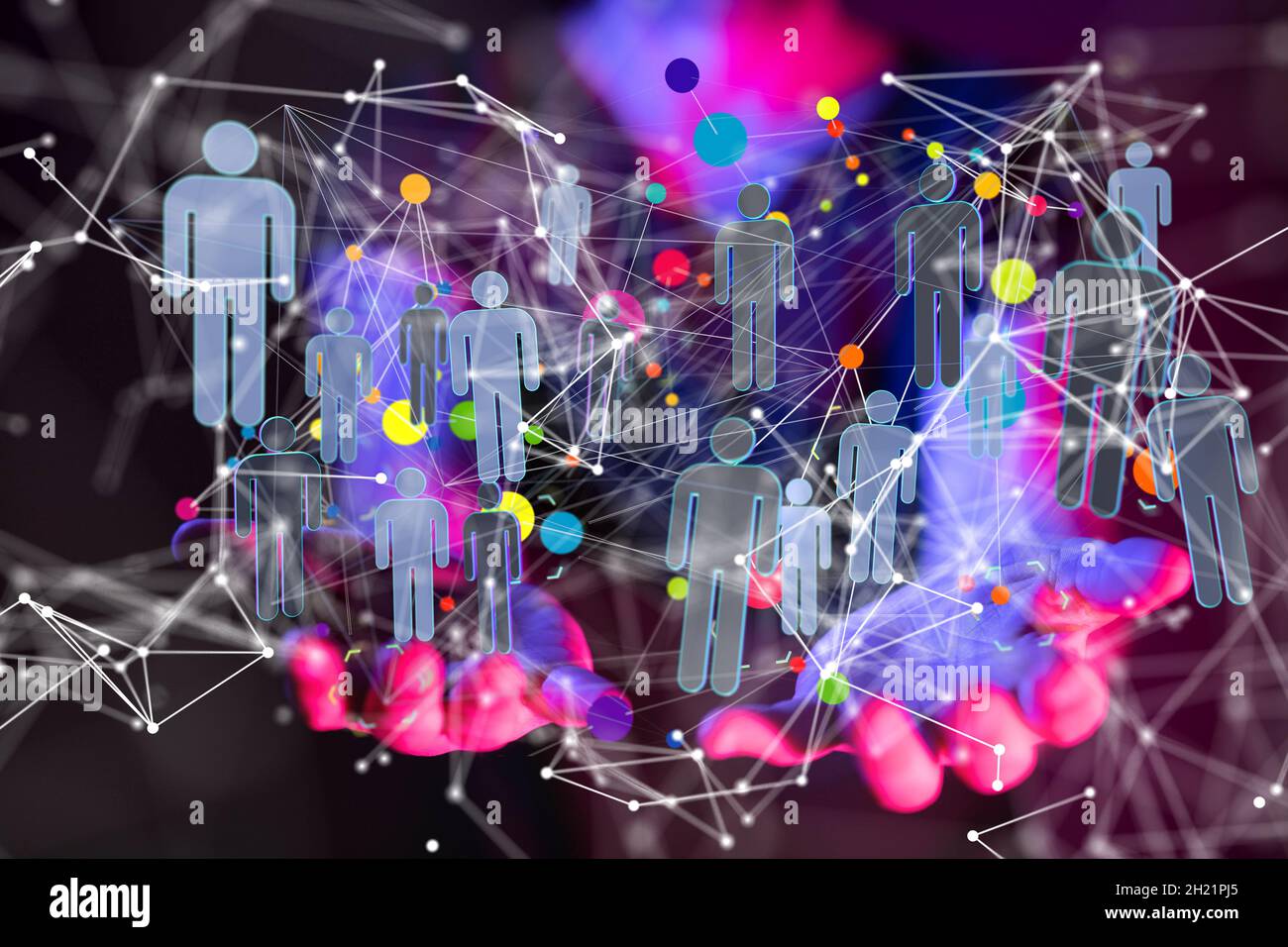 3D rendered people icons hovering over the person's hands Stock Photo ...