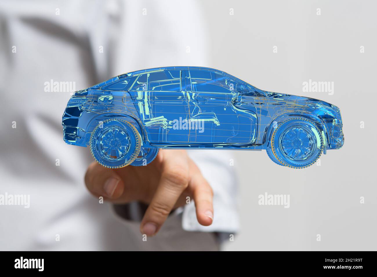 Person tapping on the 3D rendered car model Stock Photo - Alamy