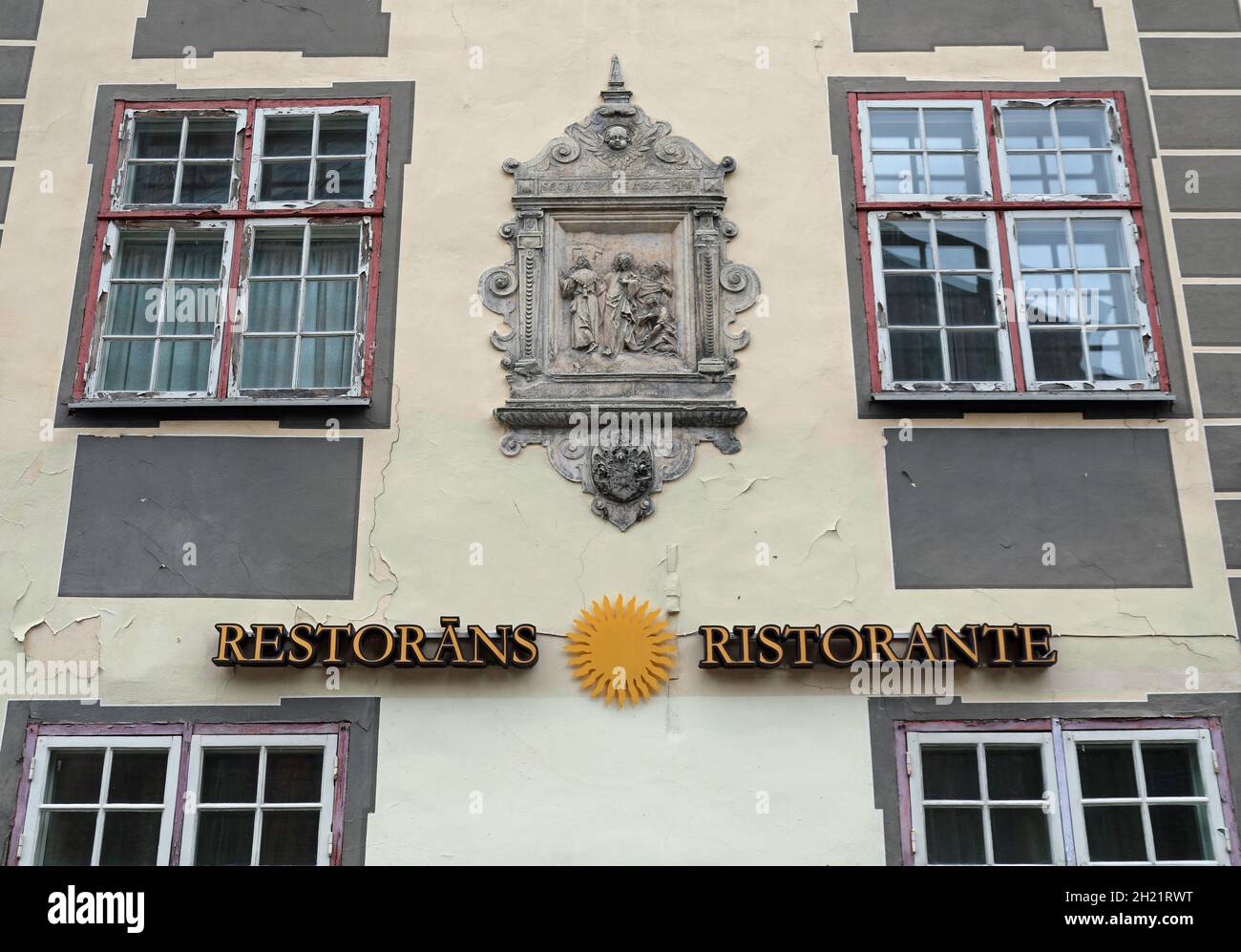 Wall plaque on the facade of Konventa Seta Hotel in the Old Town of ...