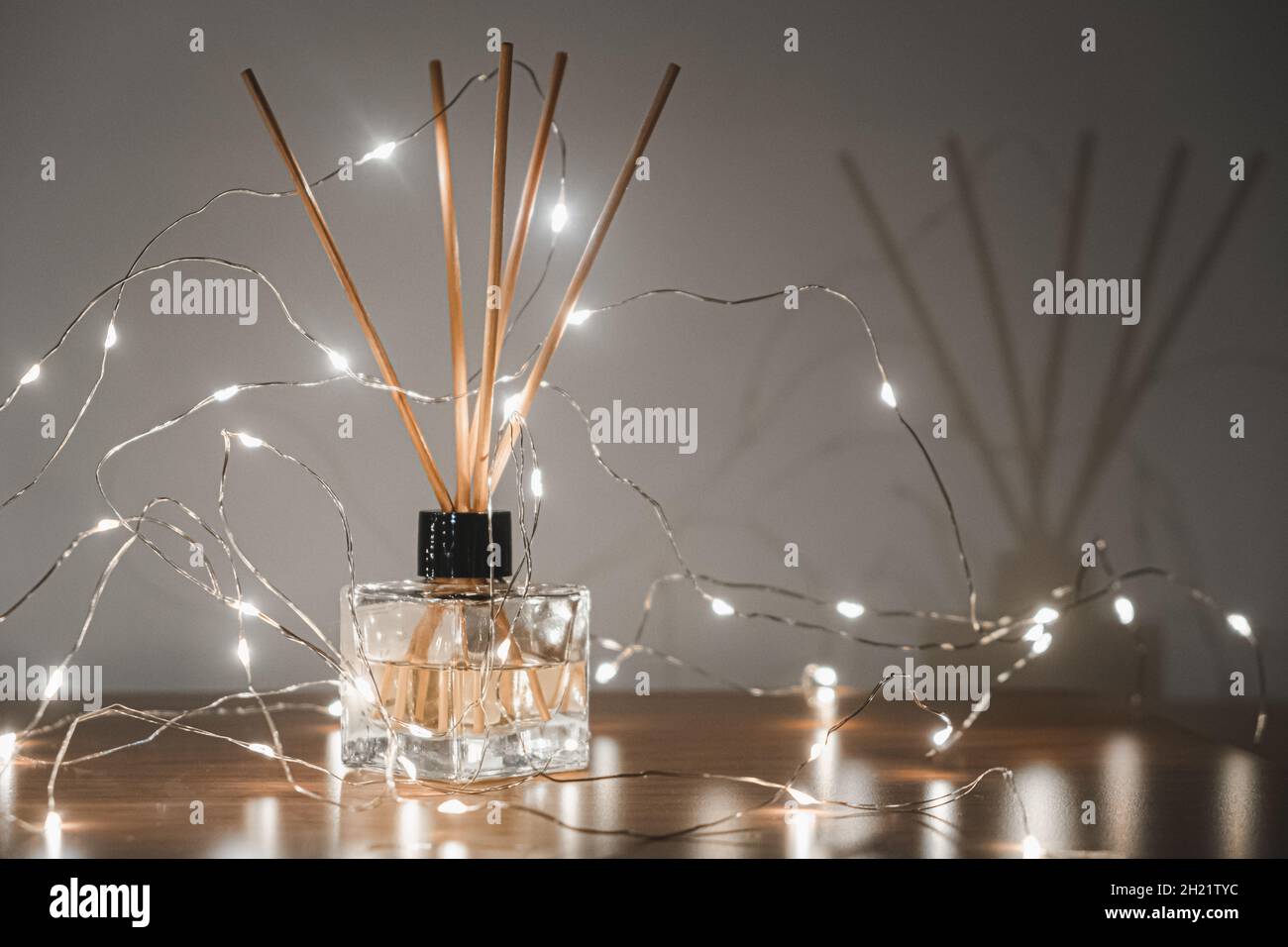 Bamboo Ambient Scent Sticks, Home Decor with warm lights Stock Photo ...