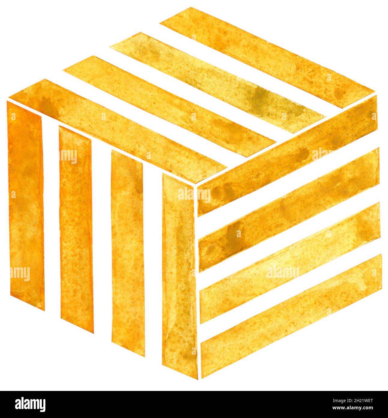 3D model of a yellow Cube. Geometric textures with optical illusion ...