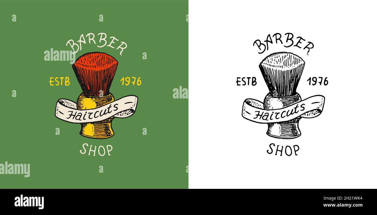 Brush for shaving. Barber shop badge and label, logo and hipster ...