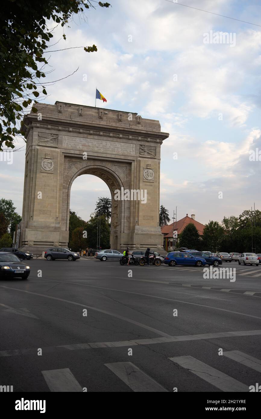 BUCHARE, ROMANIA - Sep 01, 2021: A scenic shot of heavy city traffic at ...