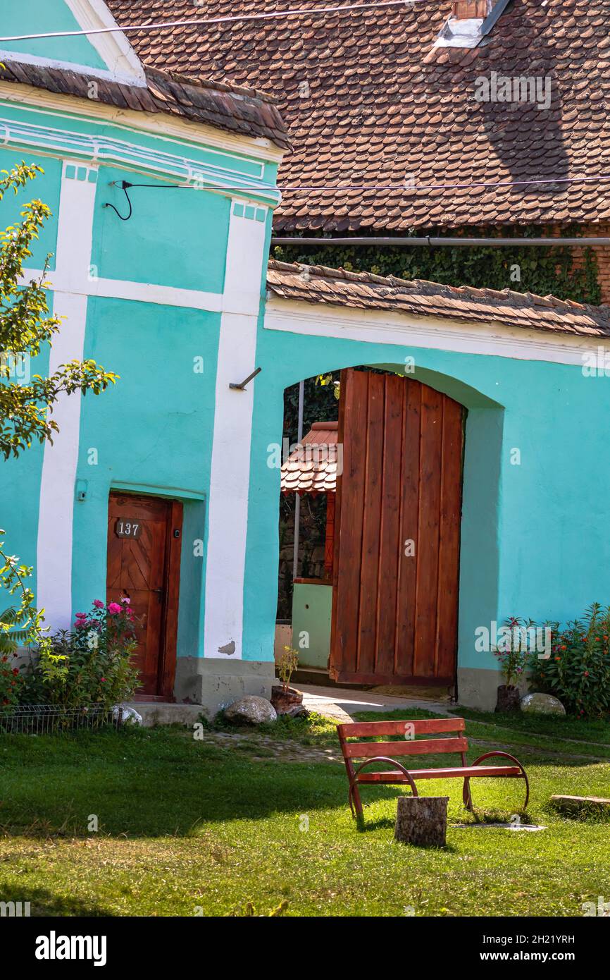 BUCHARE, ROMANIA - Sep 01, 2021: A painted traditional old house in ...
