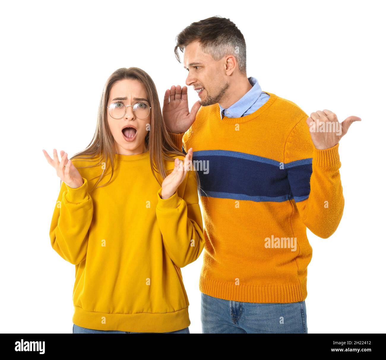 Gossiping people on white background Stock Photo - Alamy