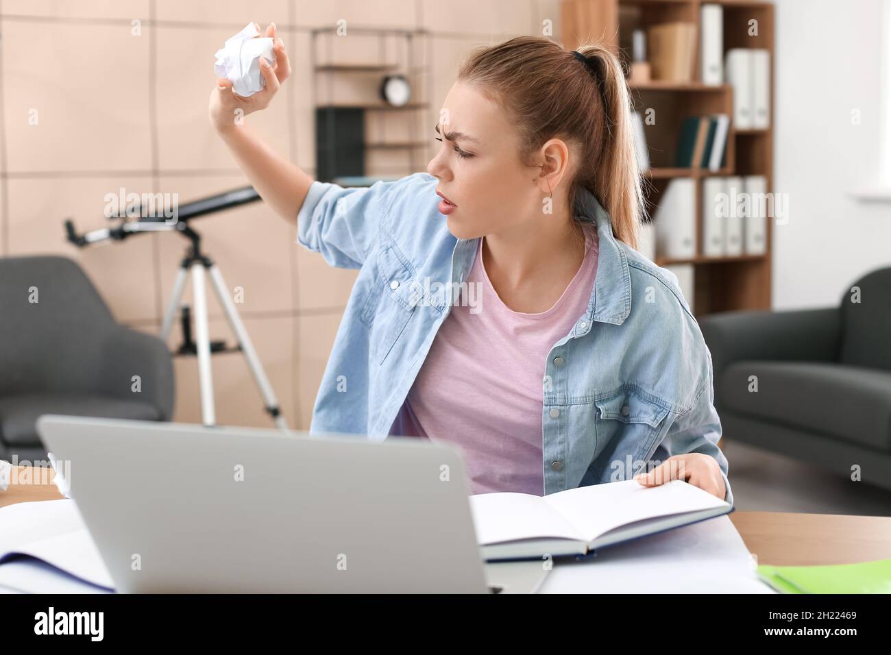 Female student preparing for exam at home Stock Photo - Alamy