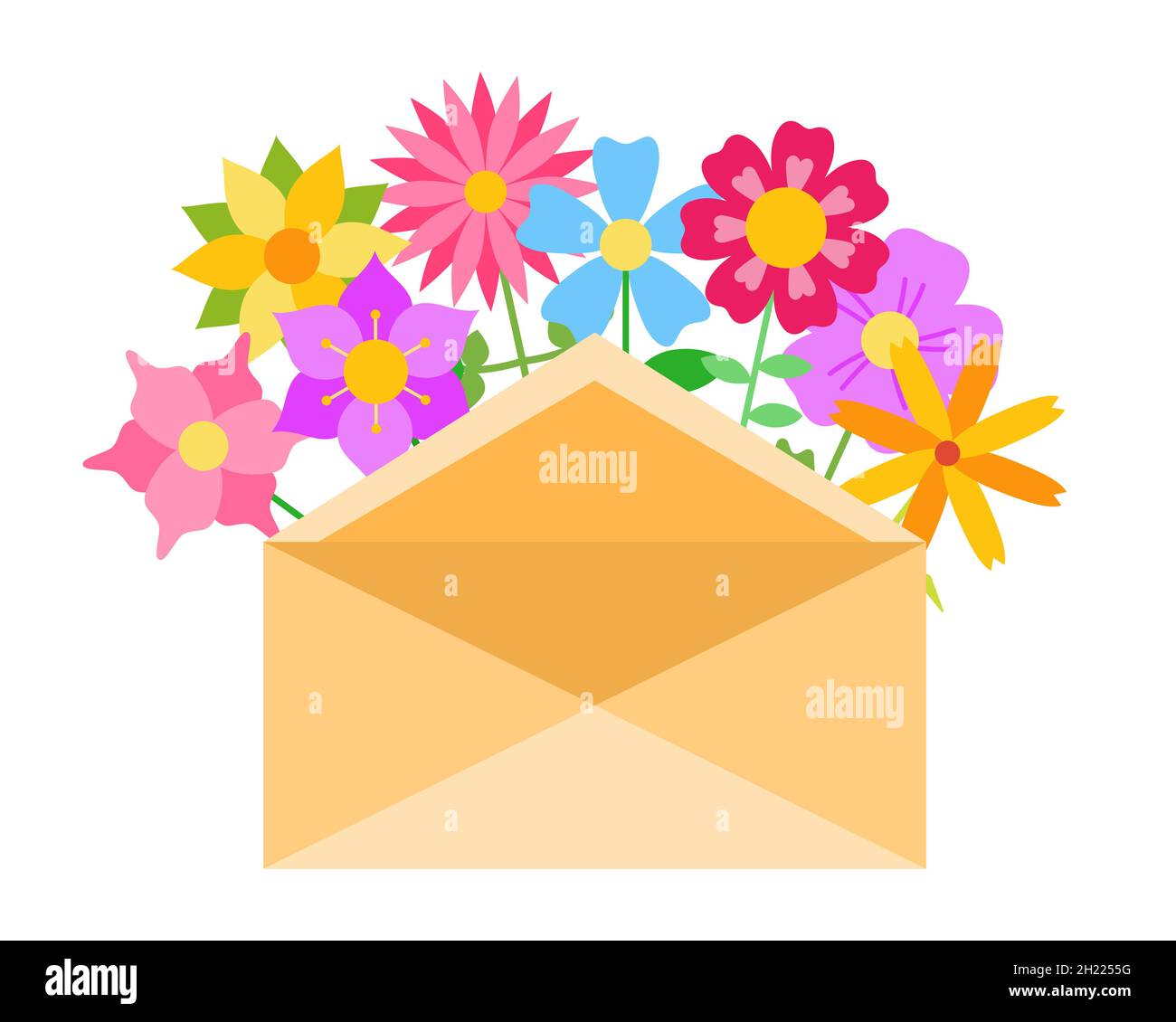 Envelope letter mail with spring and summer flowers flat vector ...