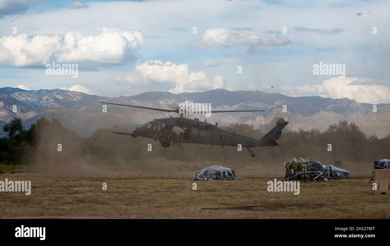 A U.S. Air Force HH-60G Pavehawk lands on Sunglow City during Exercise ...