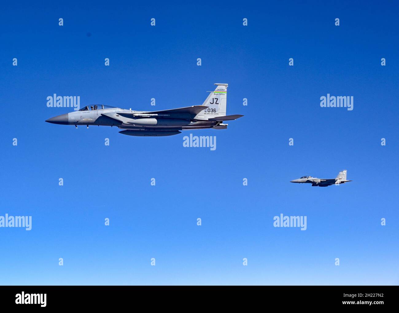 An F-15C and an F-15EX assigned to the 85th Test and Evaluation ...