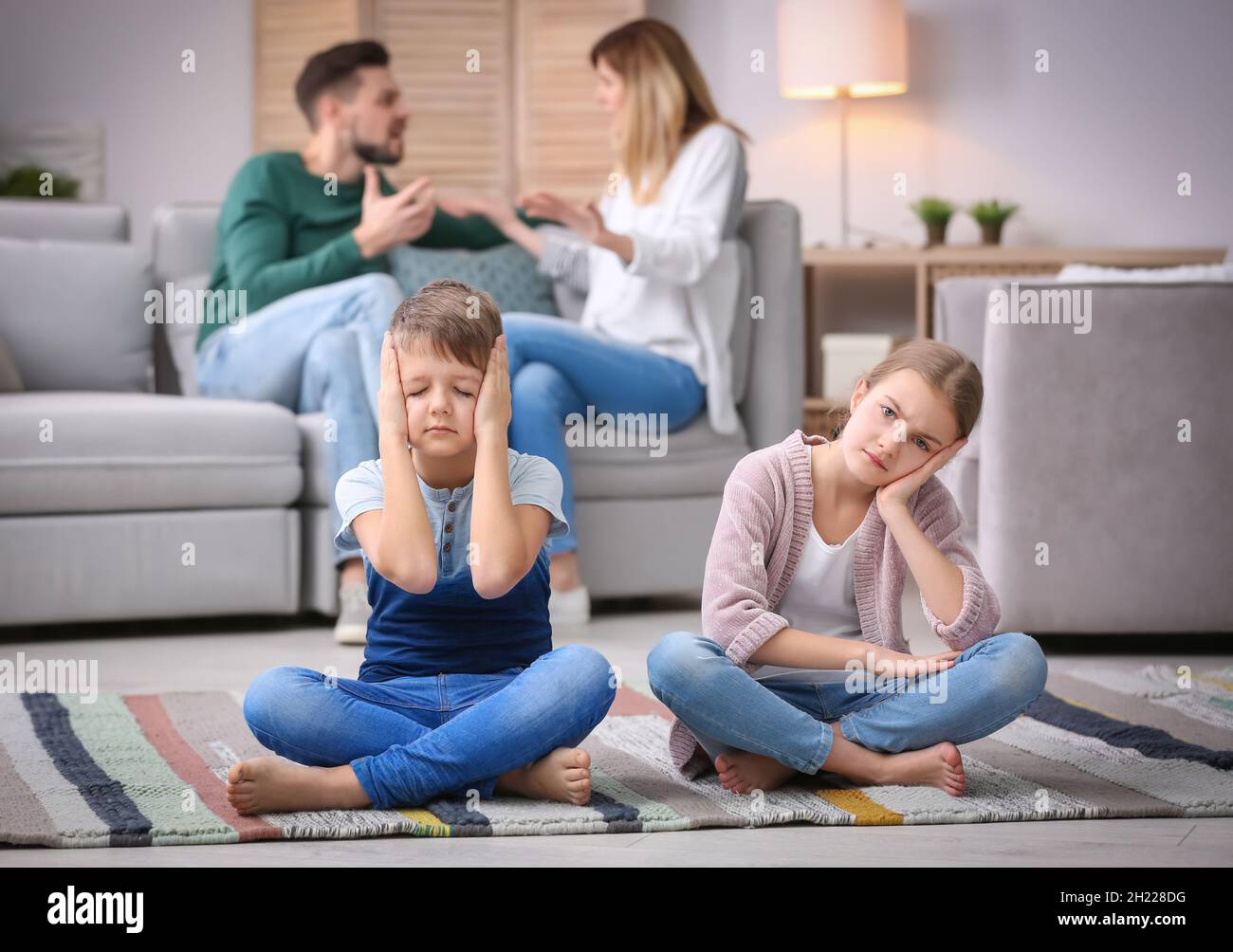 Brother sister arguing mother hi-res stock photography and images - Alamy