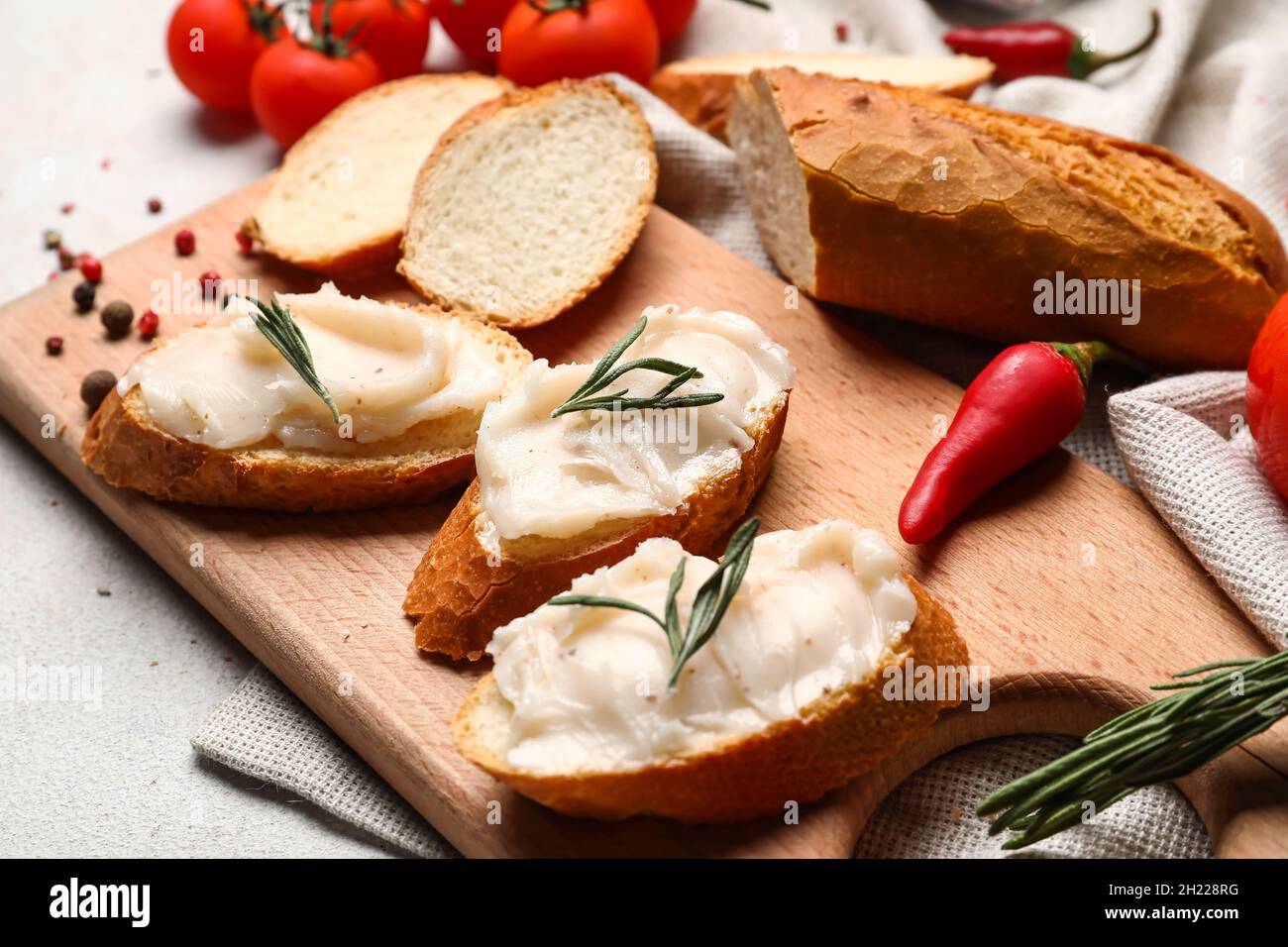 Pieces of bread with lard spread on white background Stock Photo - Alamy