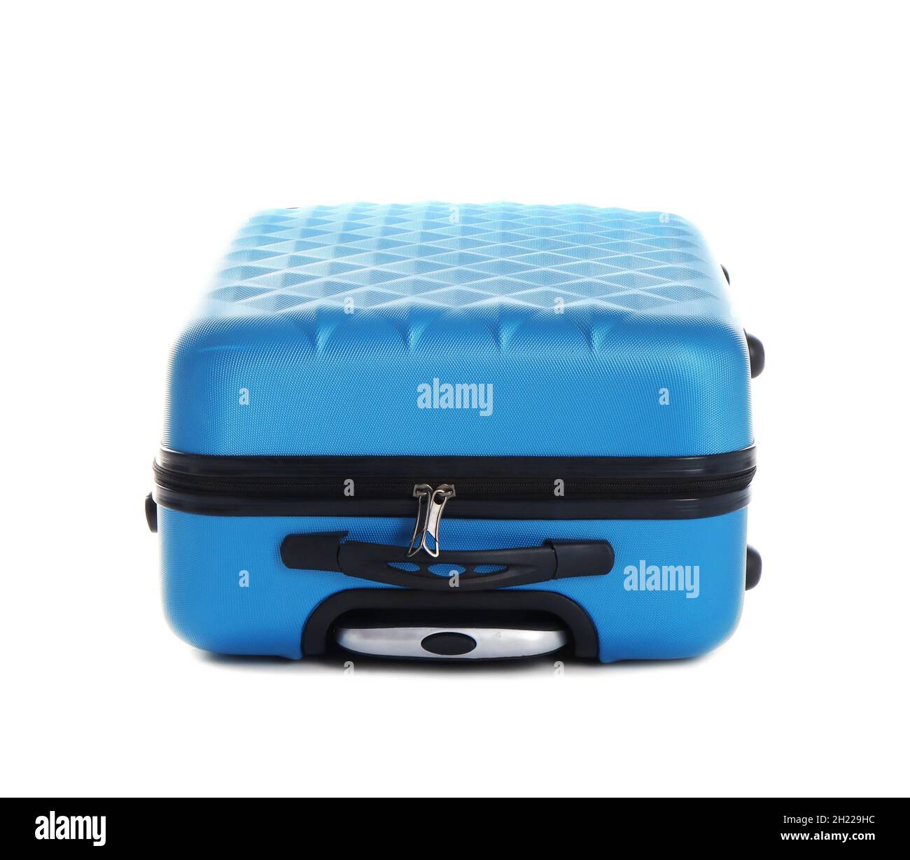 Blue suitcase for travelling on white background Stock Photo - Alamy