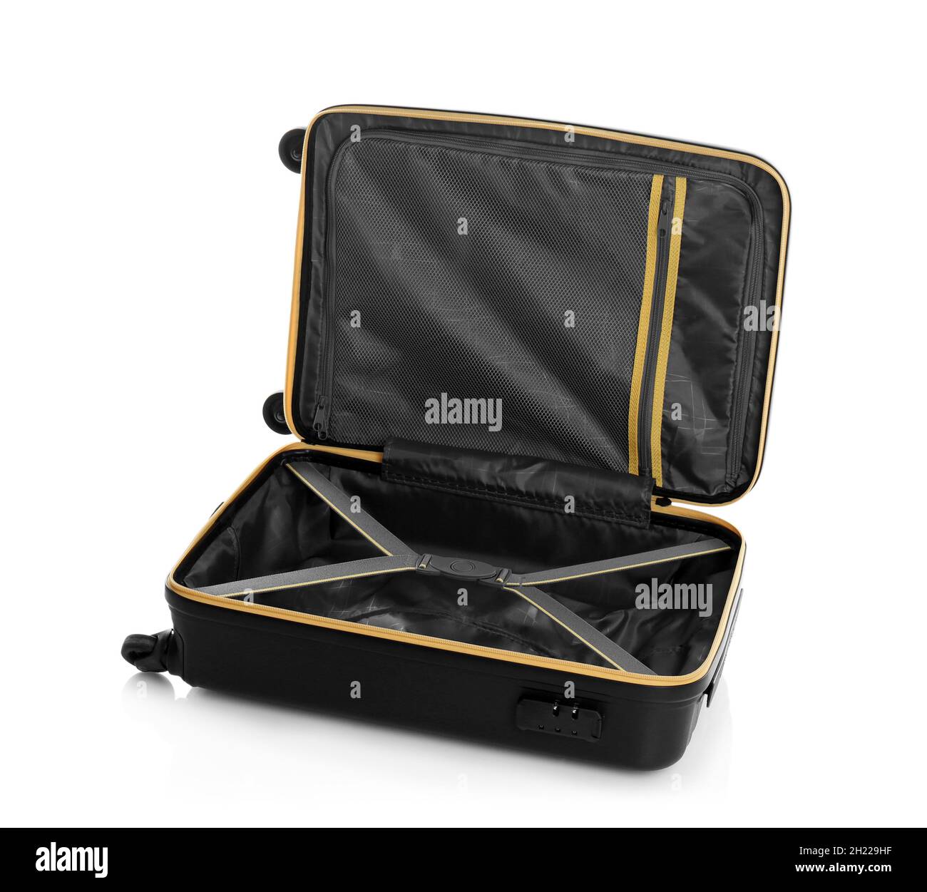 Open suitcase for travelling on white background Stock Photo - Alamy