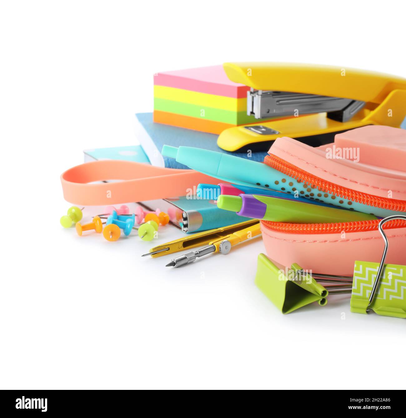 Different colorful stationery on white background. Back to school Stock ...