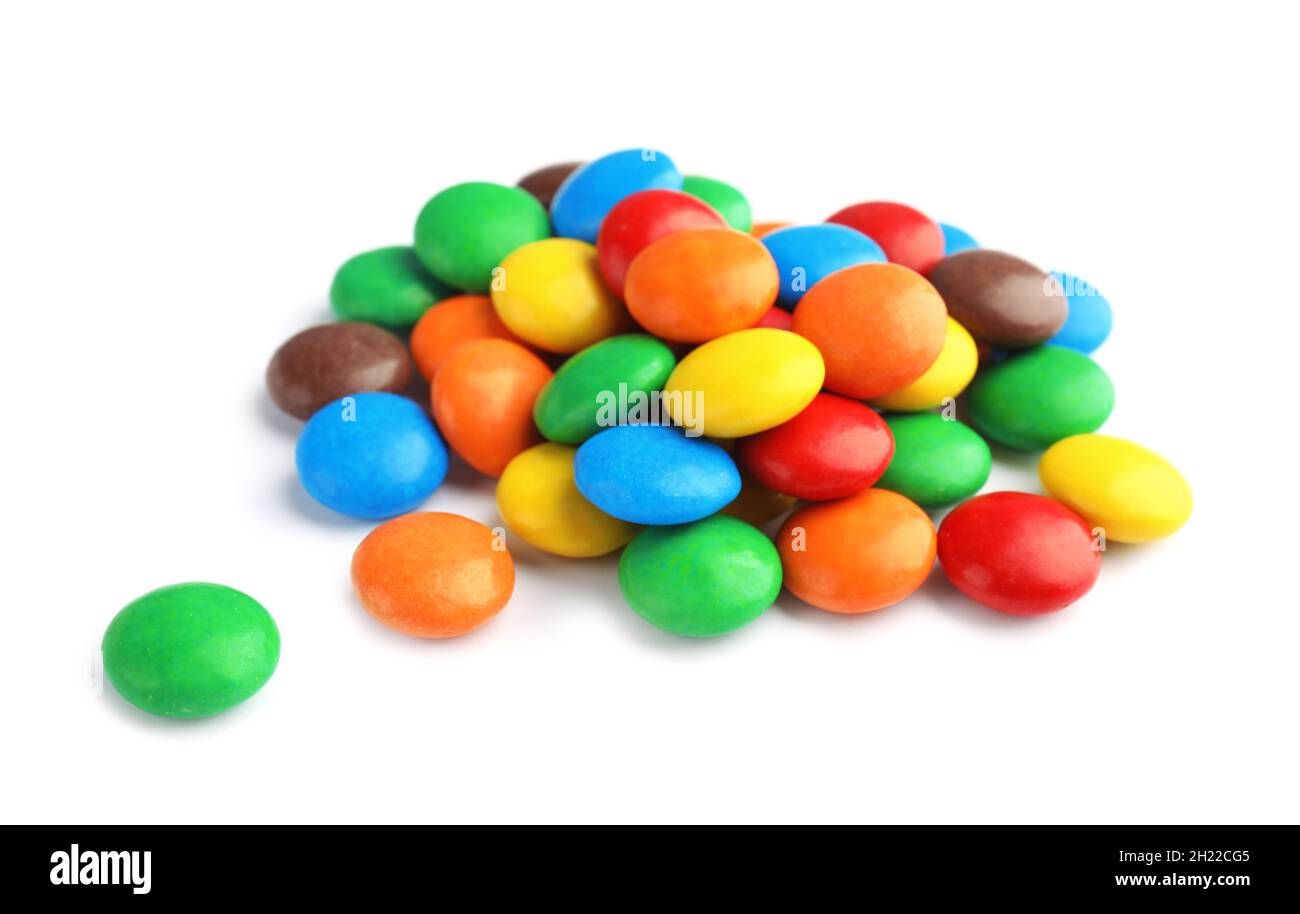 Pile of colorful candies on white background Stock Photo - Alamy