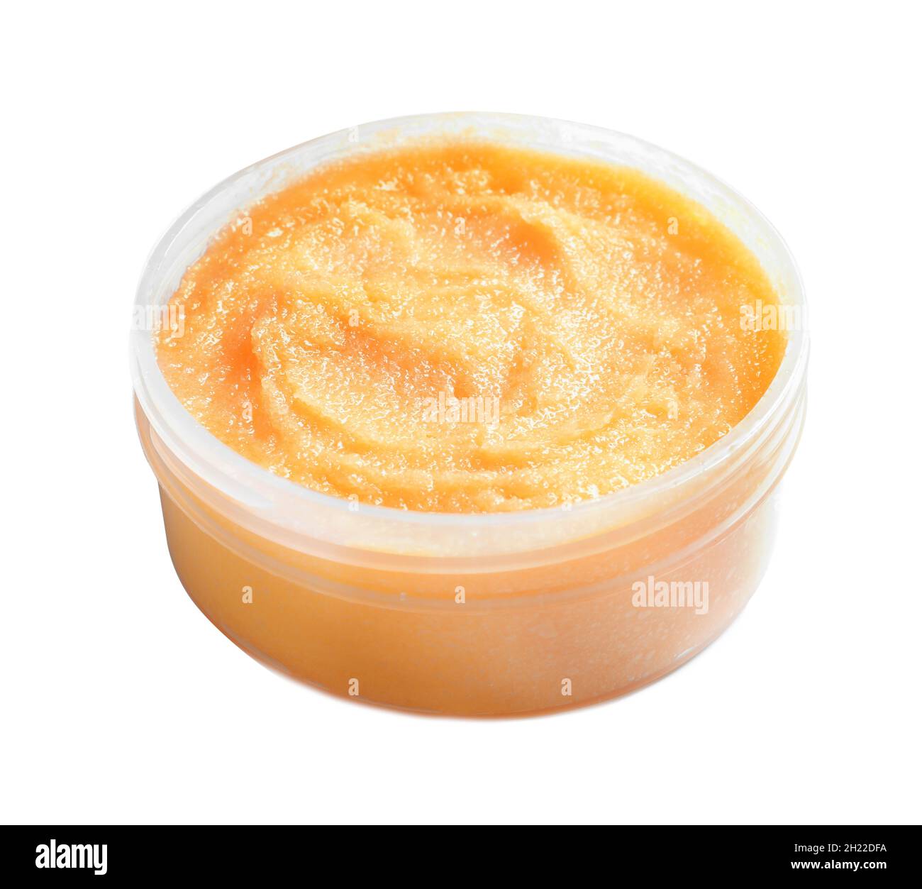 Container with natural scrub on white background Stock Photo - Alamy