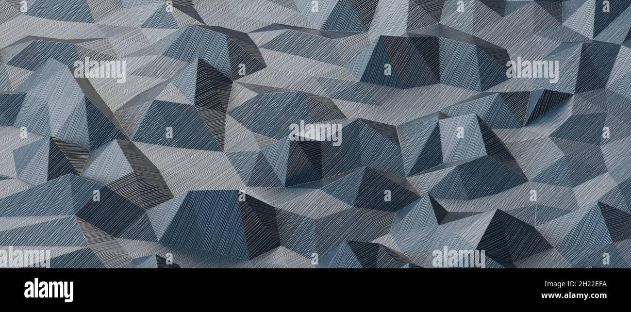 3D rendering illustration of a modern abstract blue crystal pattern ...