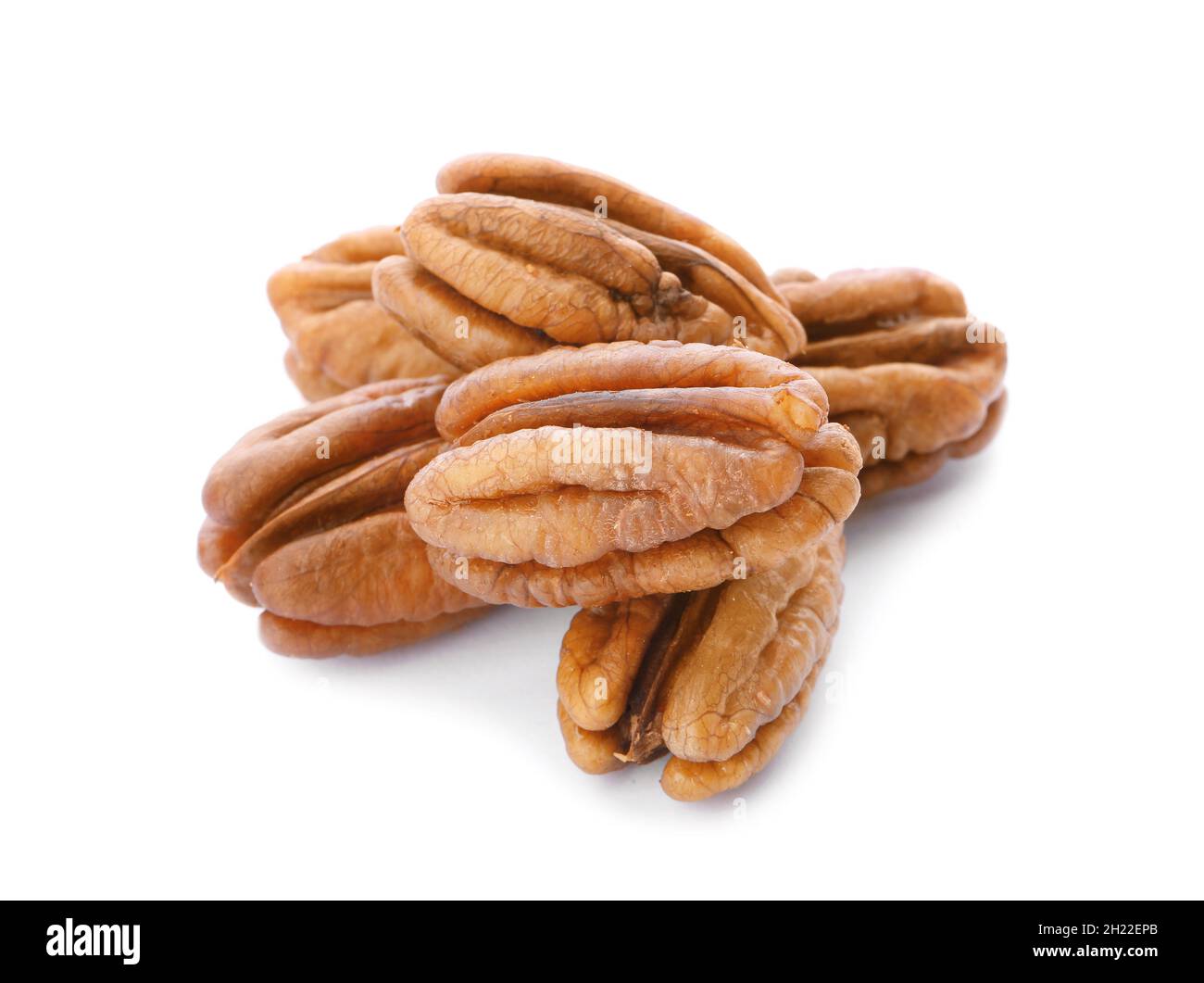 Heap of ripe shelled pecan nuts on white background Stock Photo - Alamy