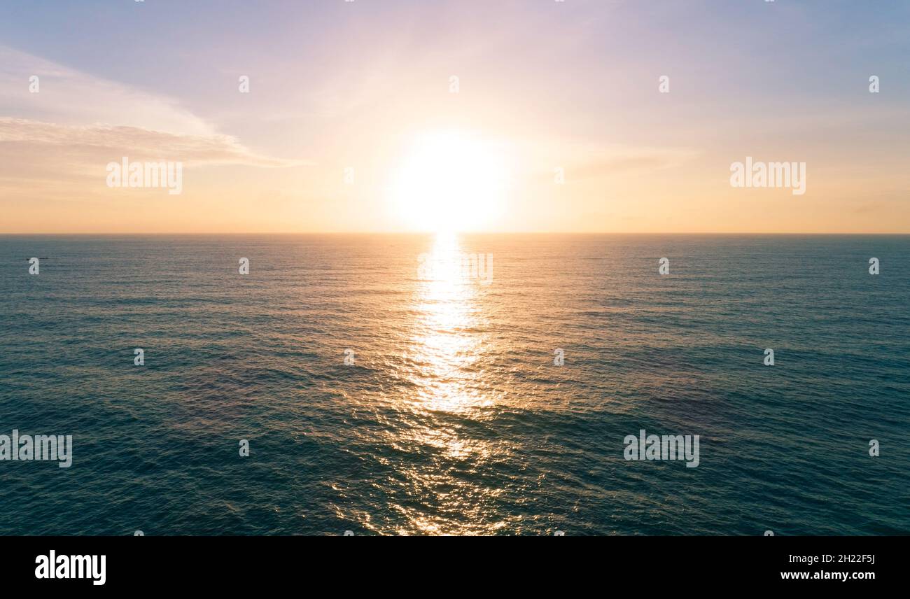 Aerial view Beautiful view sunset over sea surface beautiful wave ...