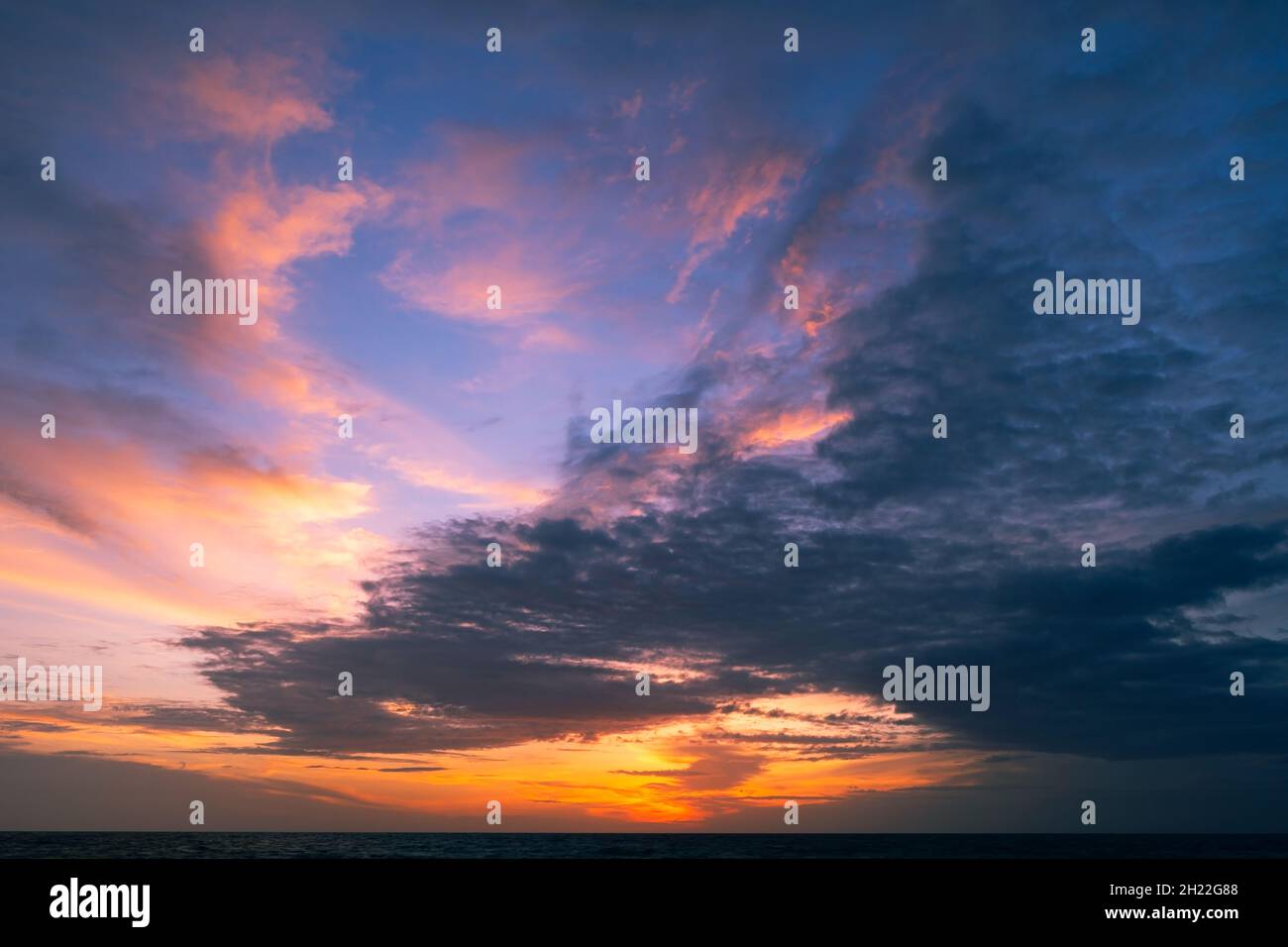 Amazing seascape majestic sunset clouds over the sea with dramatic sky sunset or sunrise ...