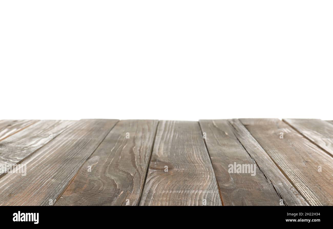 Empty wooden table surface on white background Stock Photo - Alamy