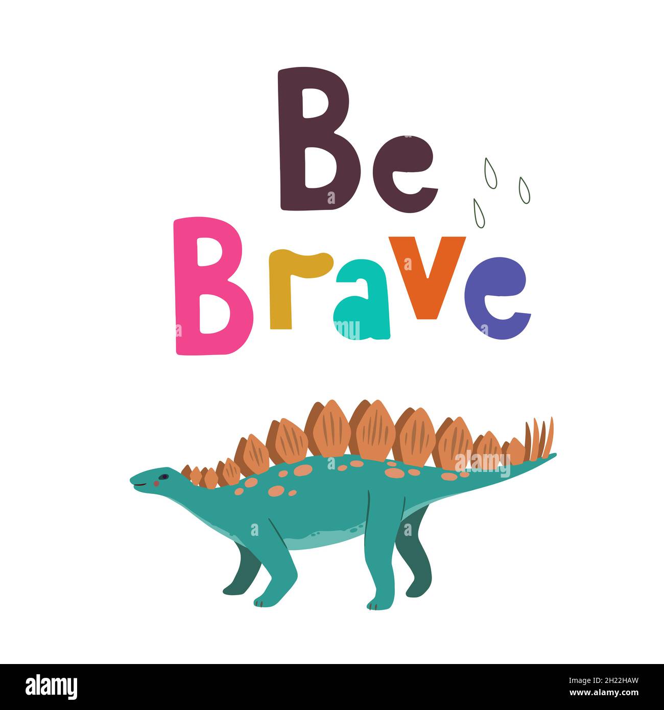 Children design with cute hand drawn colorful Dino stegosaur and ...