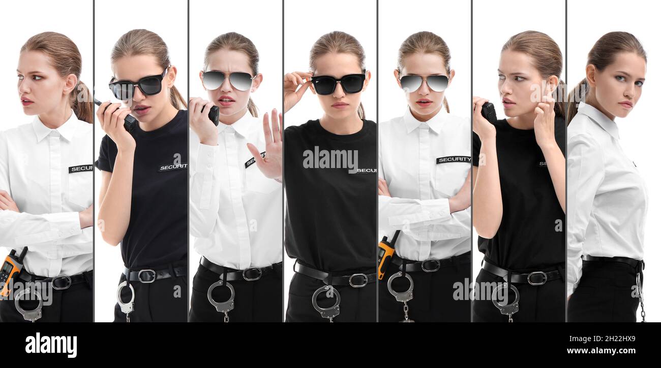 Set with security guard on white background Stock Photo - Alamy