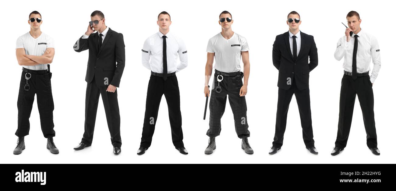 Set with security guard on white background Stock Photo - Alamy