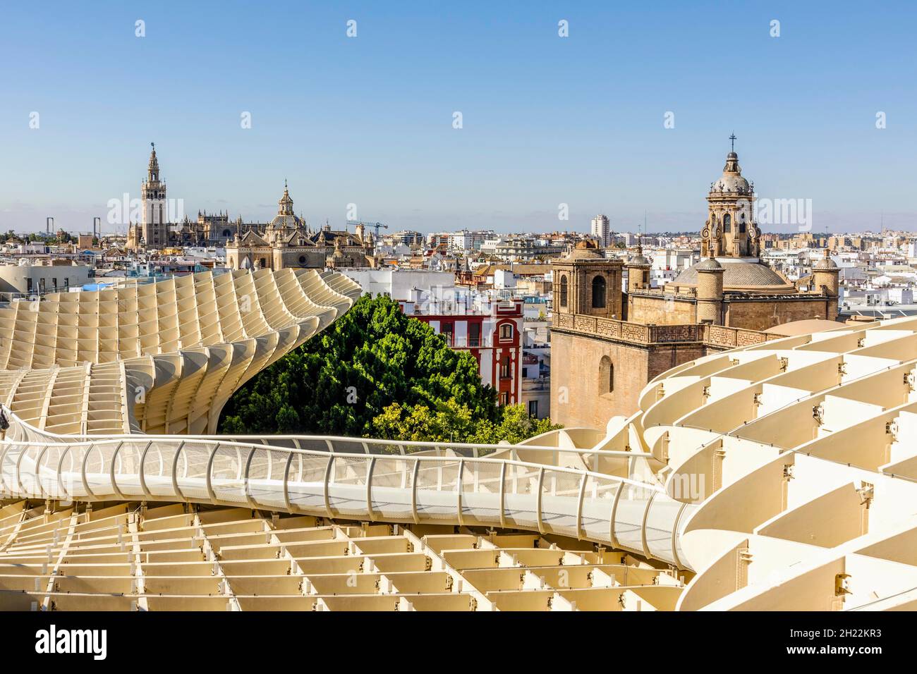 Wooden roof called Setas de Sevilla and amazing panoramic view of the ...