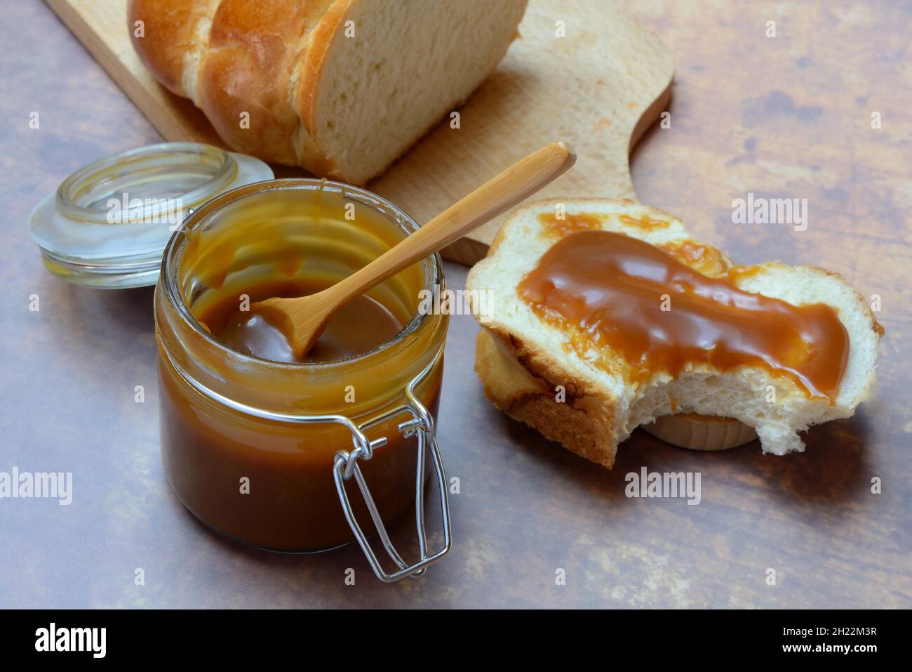 French caramel cream in glass and yeast plait, Brittany, France Stock ...