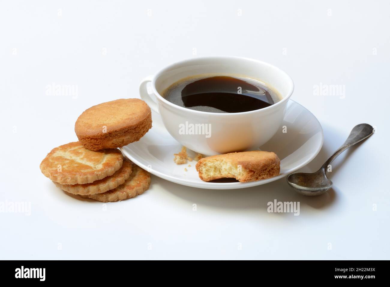 Traditional French sweet galettes and cup of coffee, biscuits from ...