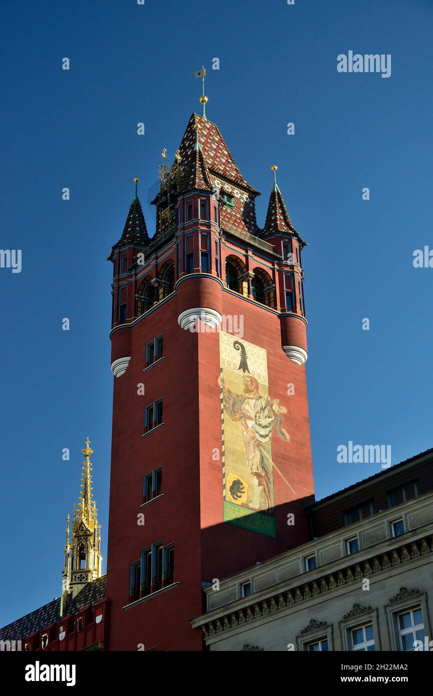 City Hall Tower of the Basel City Hall, Basel, Canton Baselstadt ...