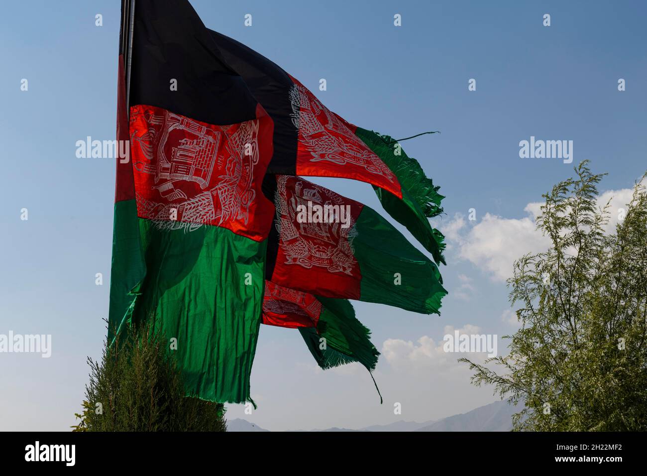 Afghan flags, Paghman Hill Castle and gardens, Kabul, Afghanistan Stock ...