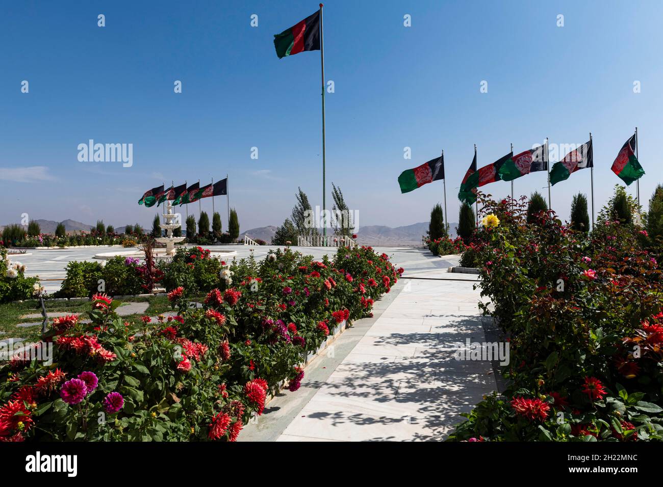 Afghan flags, Paghman Hill Castle and gardens, Kabul, Afghanistan Stock ...