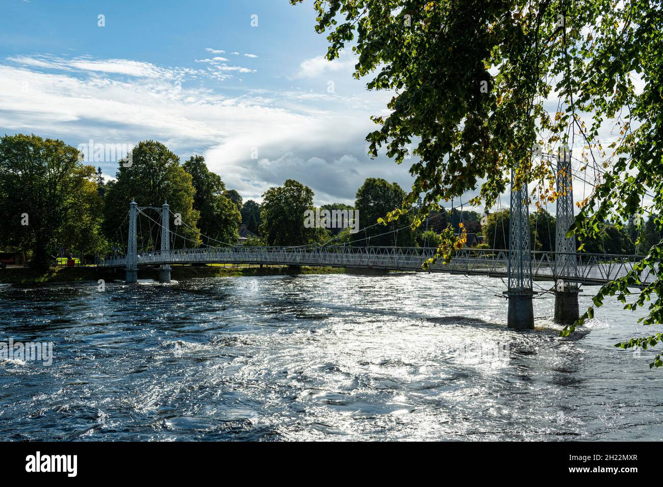 Hanging bridge across river Ness, Inverness, Scotland, UK Stock Photo ...
