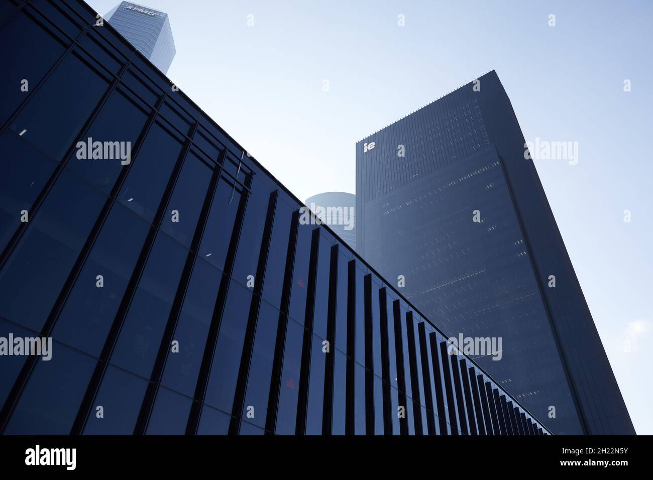 Madrid. 19th Oct, 2021. Photo taken on Oct. 19, 2021 shows the IE Tower ...