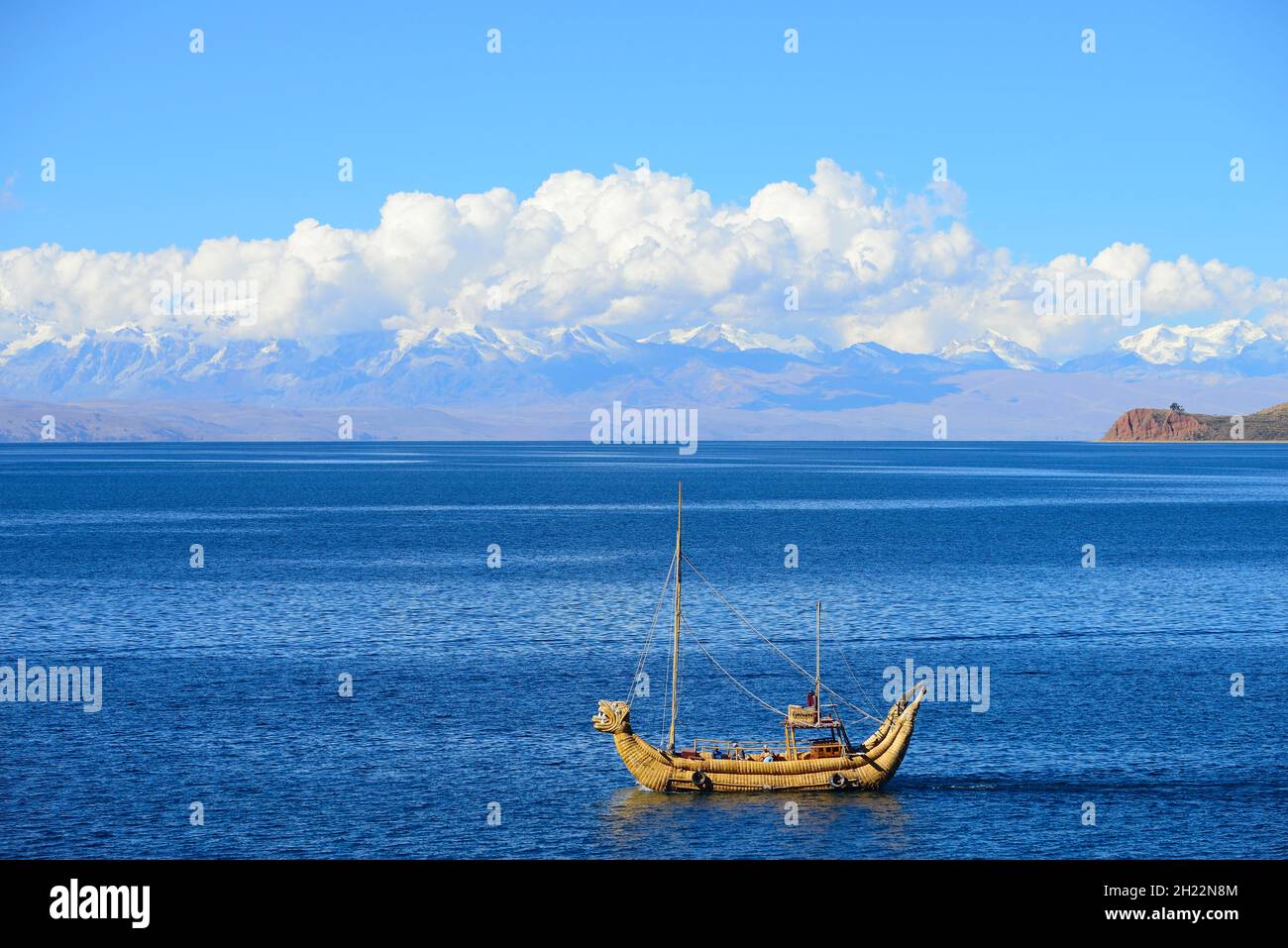 Typical reed boat from Totora, Isla del Sol, Lake Titicaca, Department ...