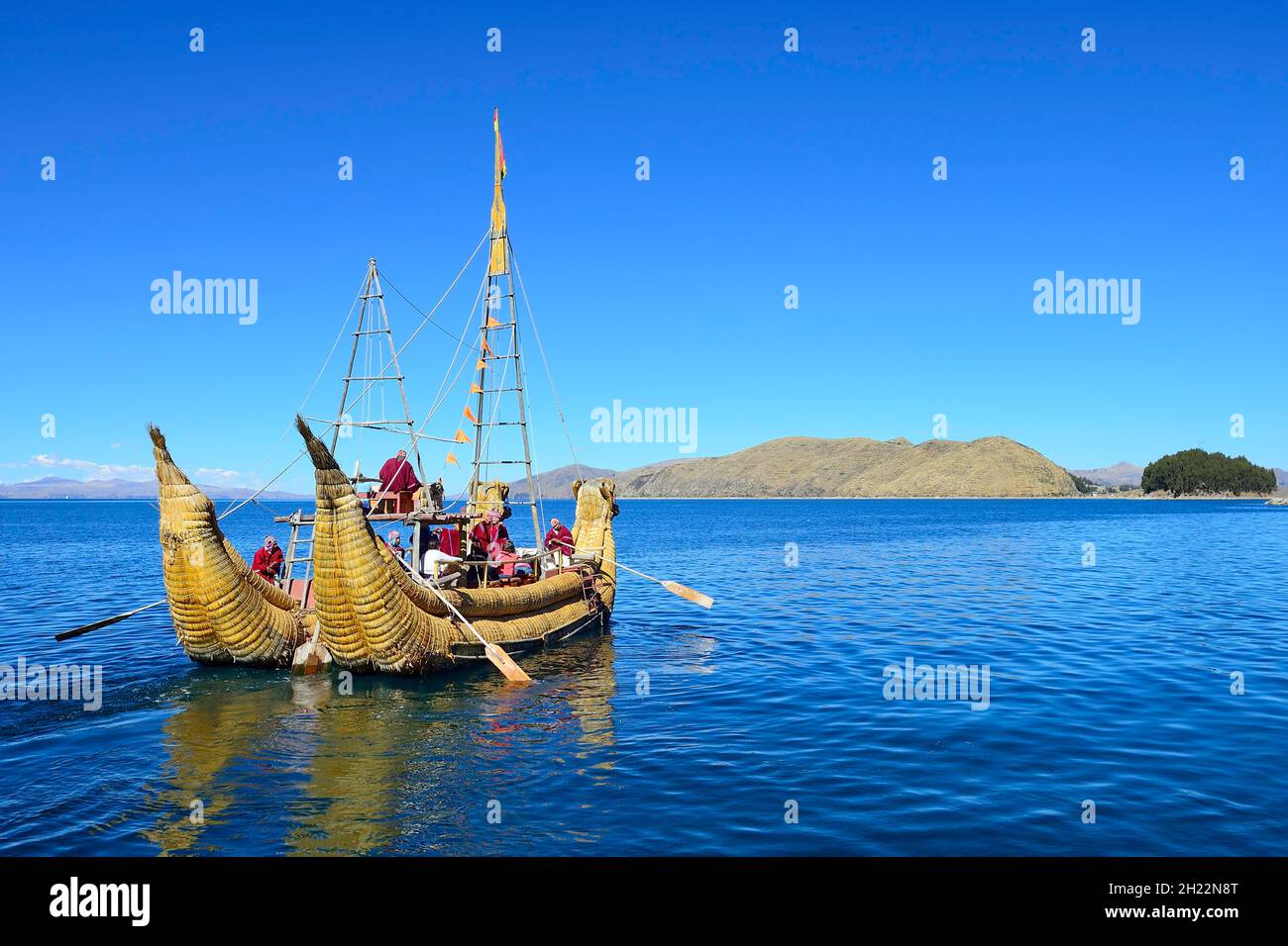 Typical reed boat from Totora, Isla del Sol, Lake Titicaca, Department ...
