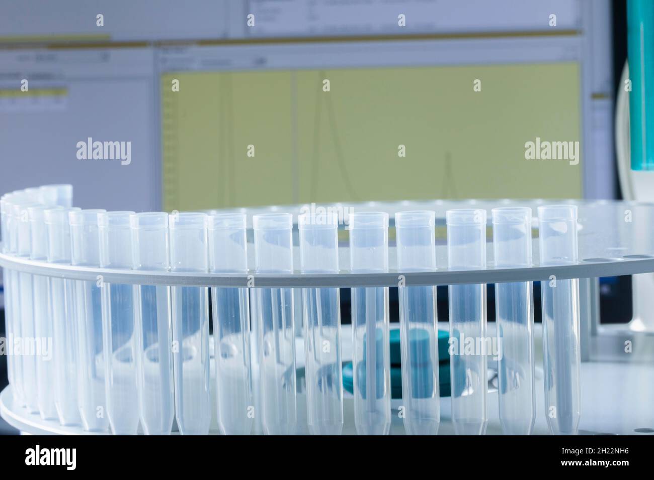 Chemical laboratory analysis with tubes and laboratory equipment ...