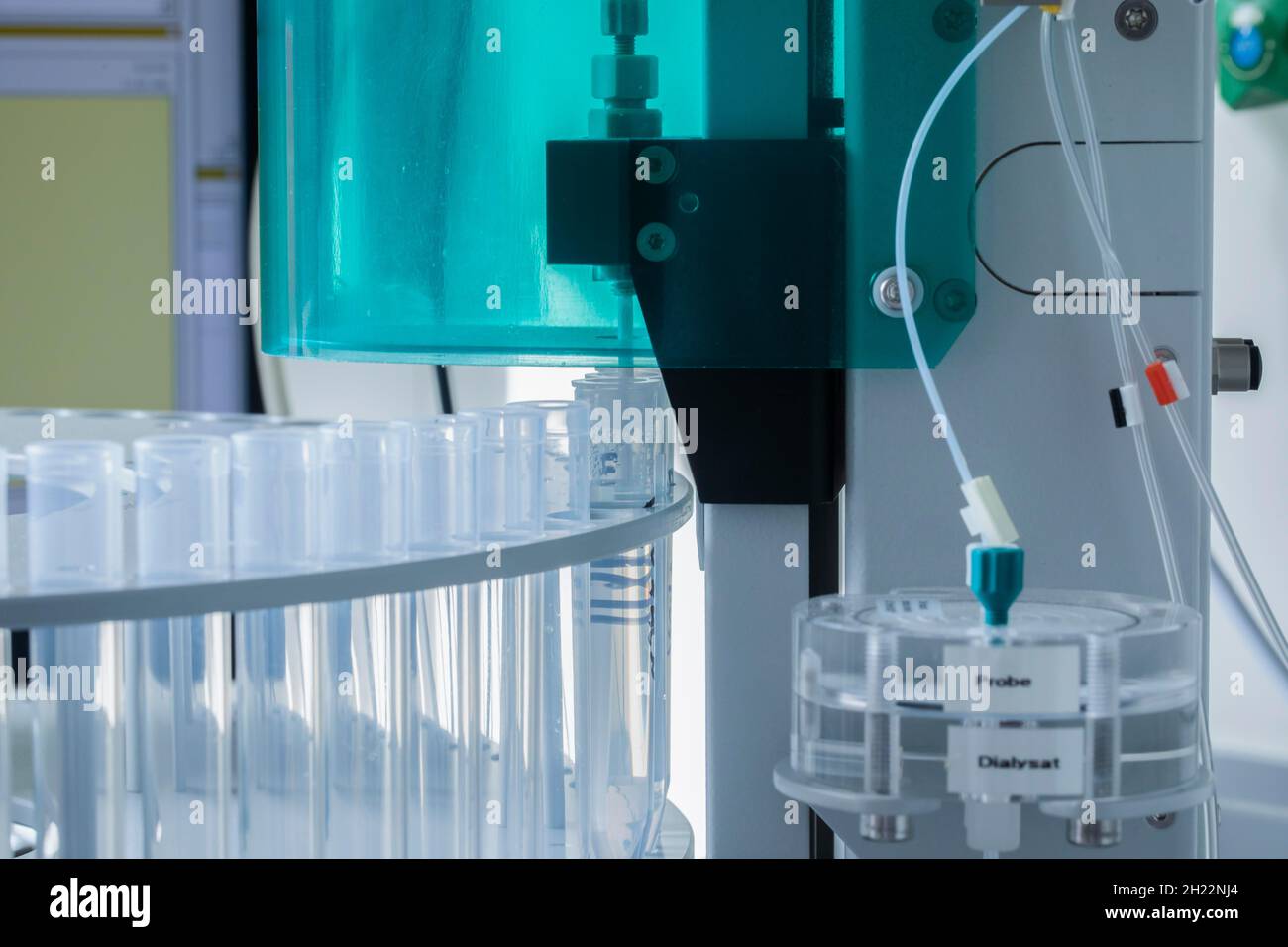 Chemical laboratory analysis with tubes and laboratory equipment ...