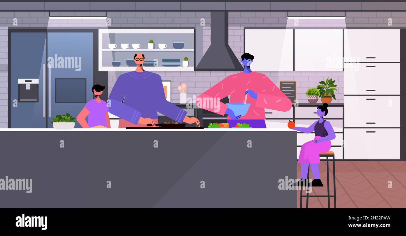 gay family little children preparing food transgender love LGBT ...
