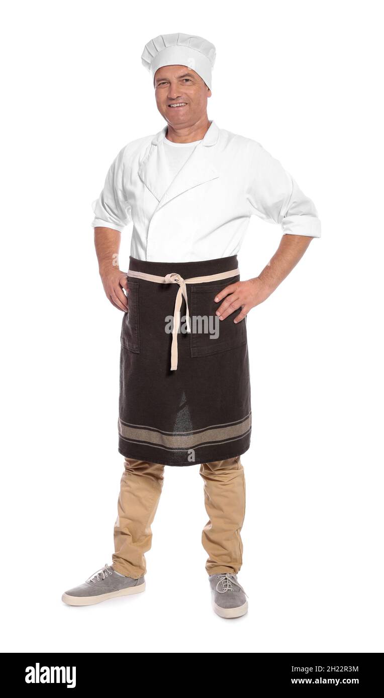 Mature male chef in apron on white background Stock Photo - Alamy