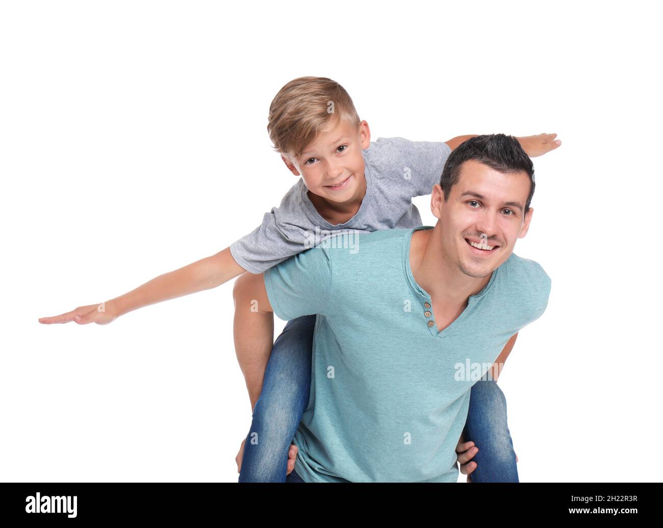 Father with child on white background. Happy family Stock Photo - Alamy