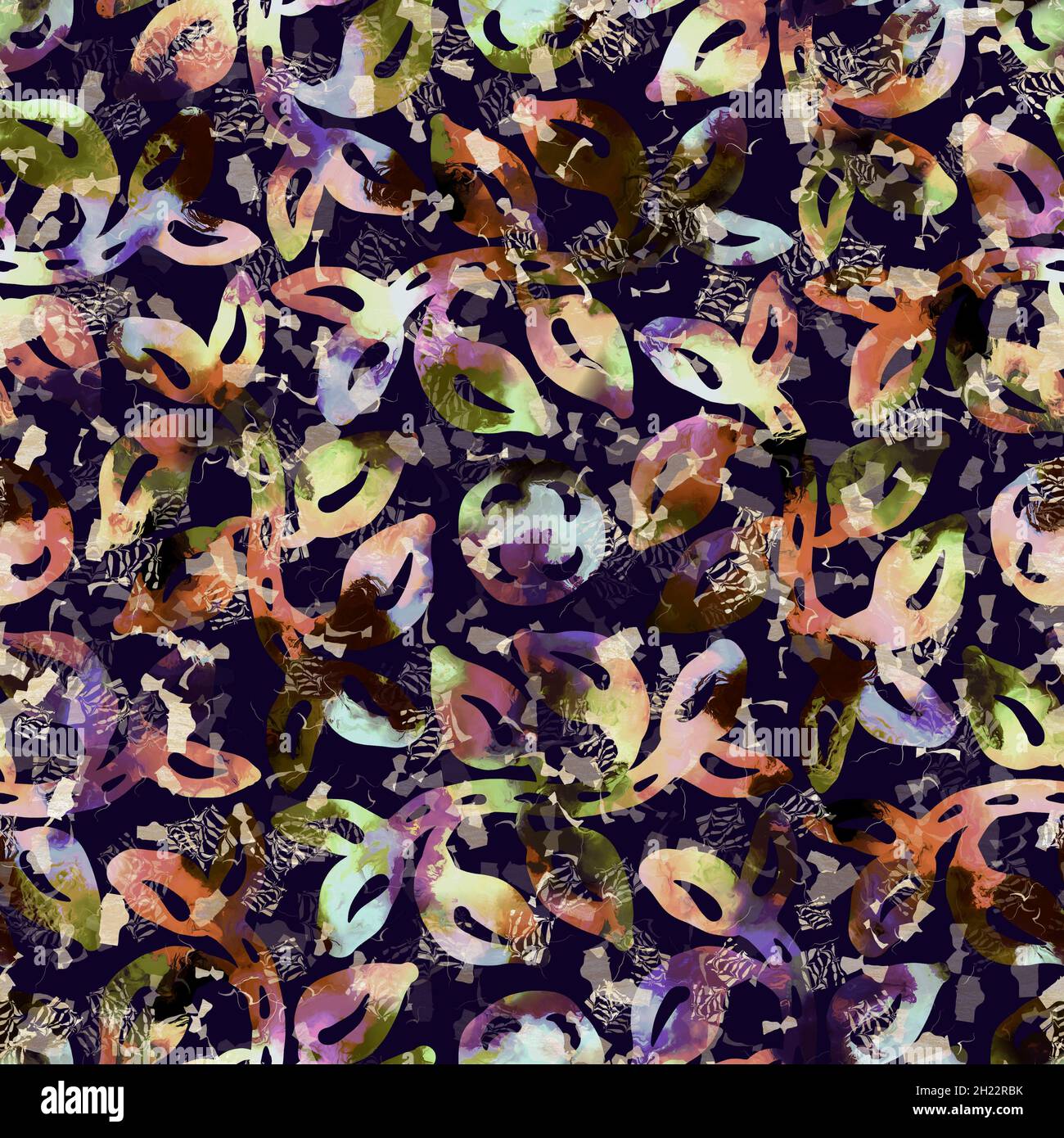 Exotic multicoloured boho floral camouflage scatter print. Seamless ...