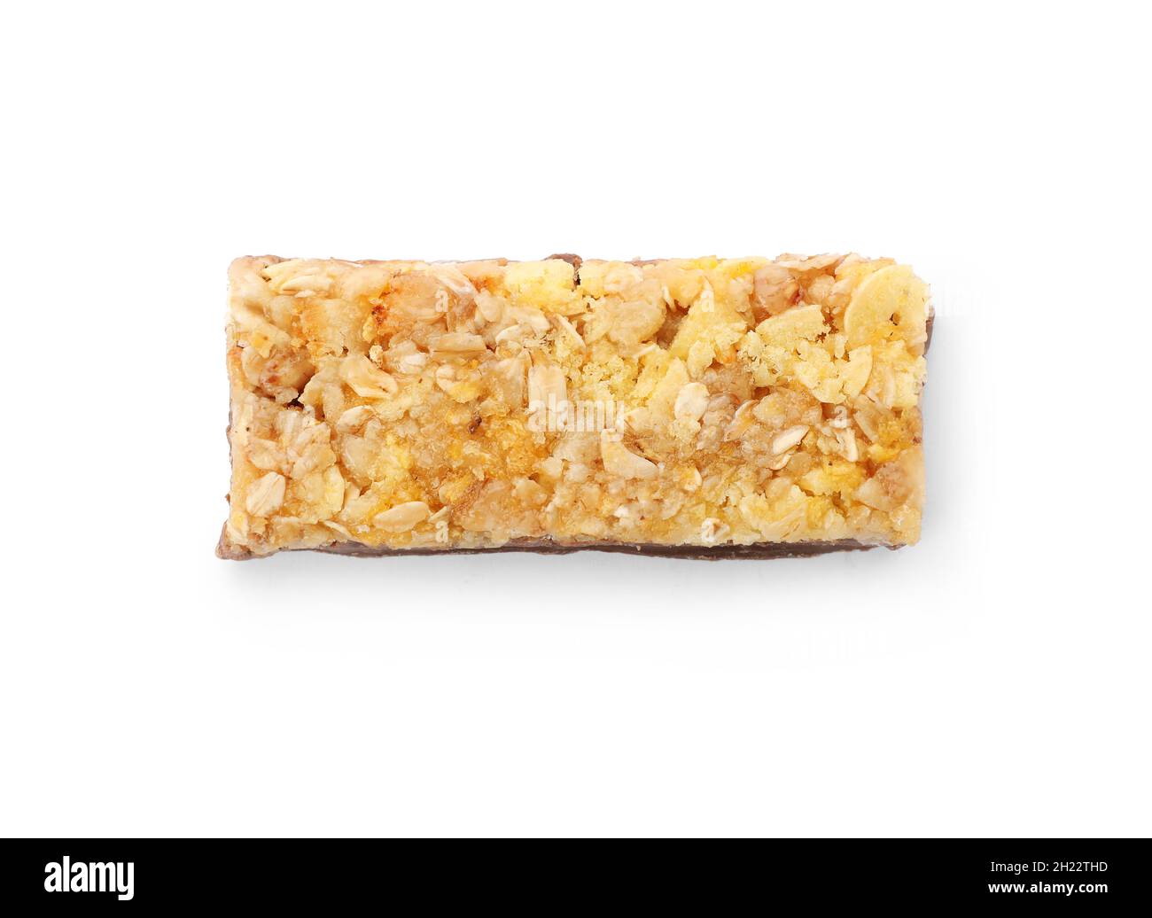 Tasty protein bar on white background, top view Stock Photo - Alamy