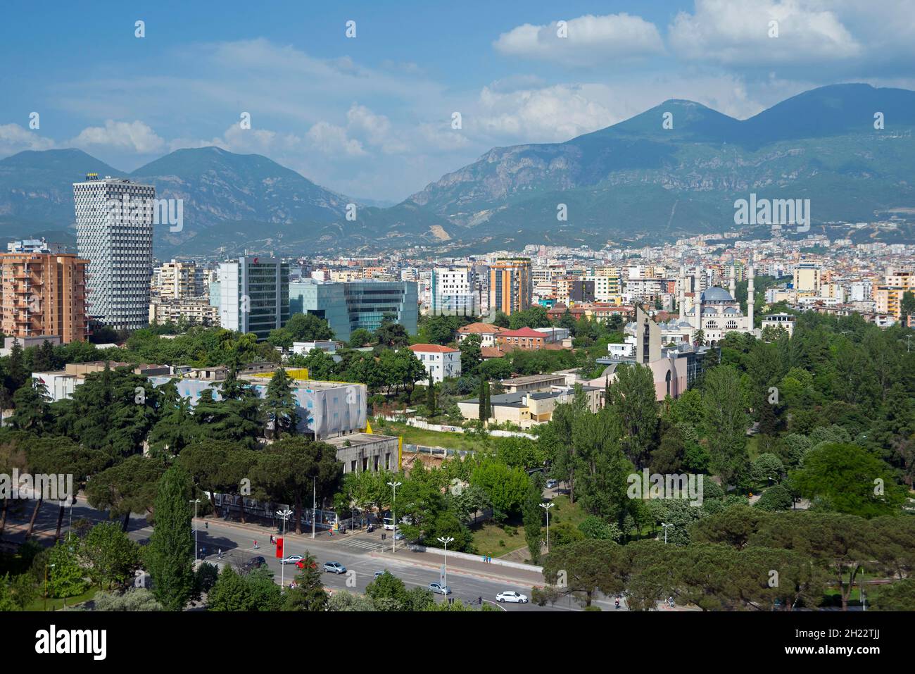 City view, city centre with TID Tower and Great Mosque, view from Sky ...