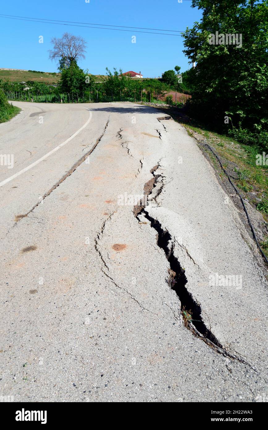 Road damage at Patresh, SH3, Elbasan, Road damage, Albania Stock Photo ...