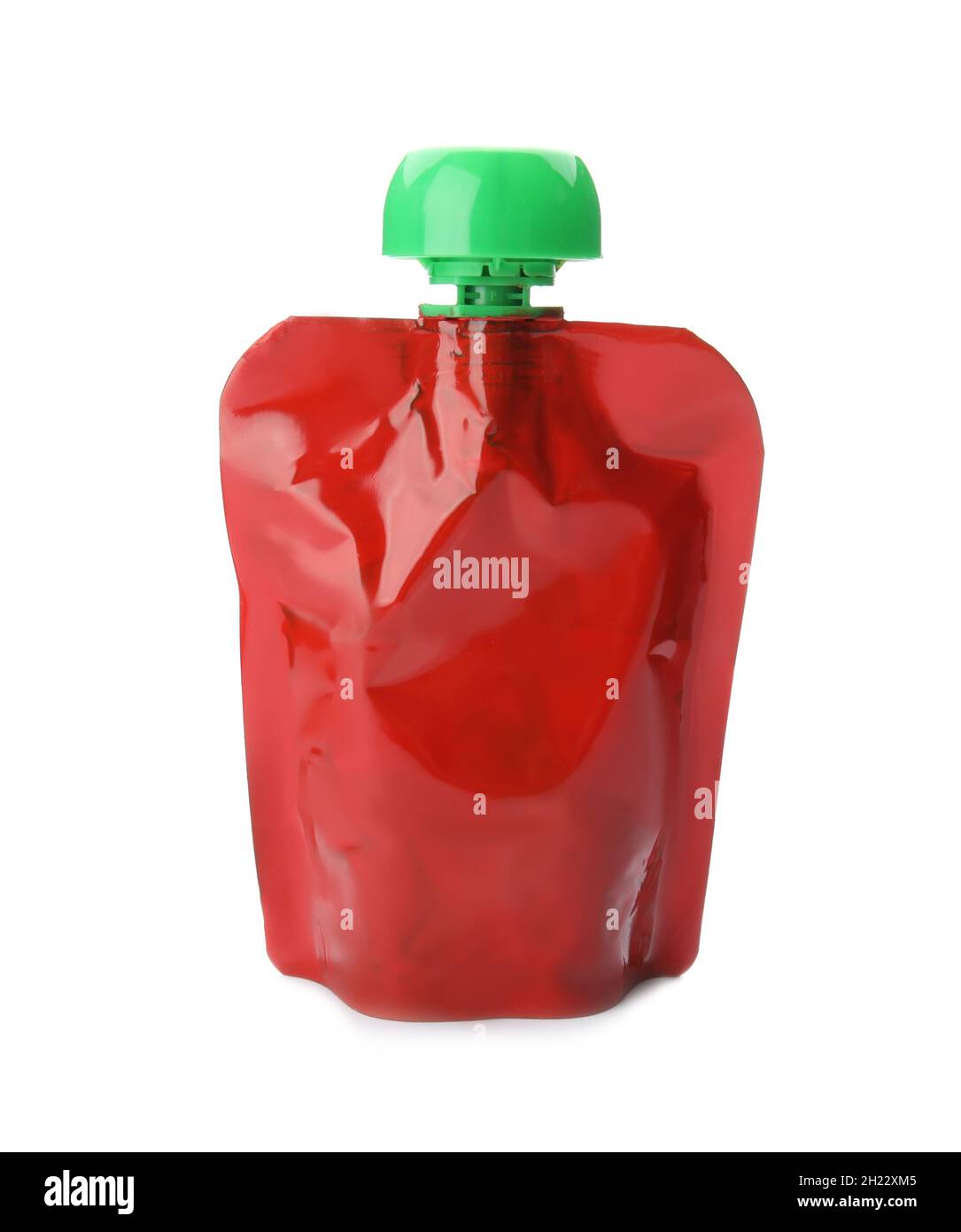 Squeeze pouch with healthy baby food on white background Stock Photo ...