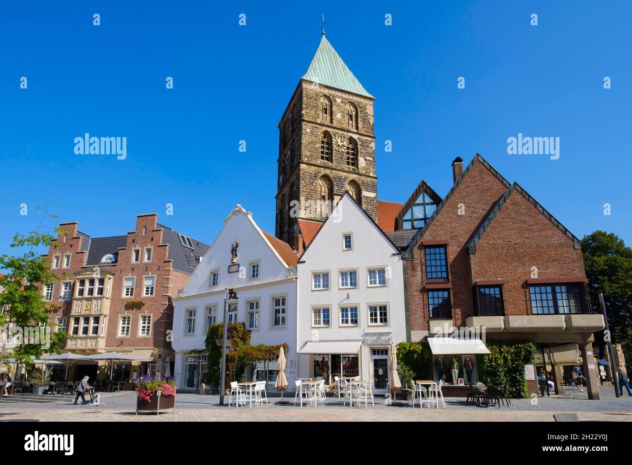 Historic market square with St. Dionysius Church, Rheine, North Rhine ...