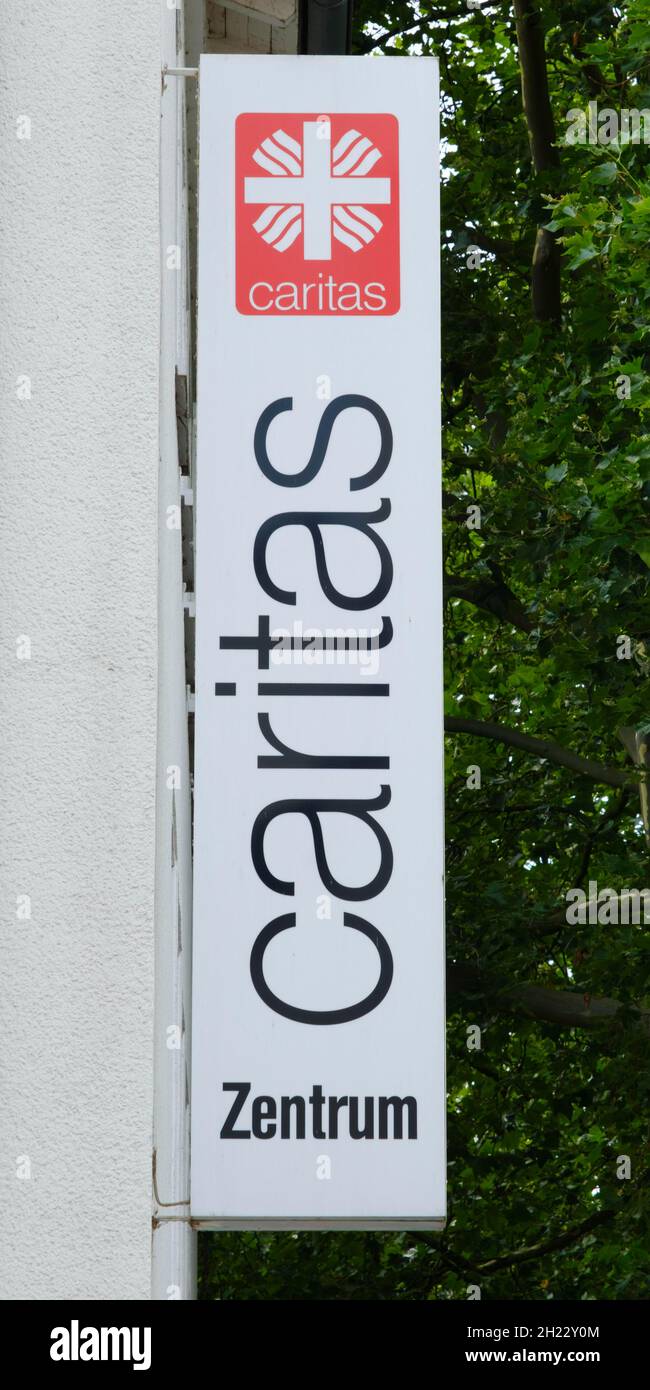 Sign and logo Caritas, welfare association, North Rhine-Westphalia ...